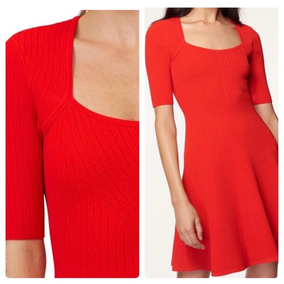 Milly | Dresses | Milly Engineered Rib Flare Dress Medium Red | Poshmark